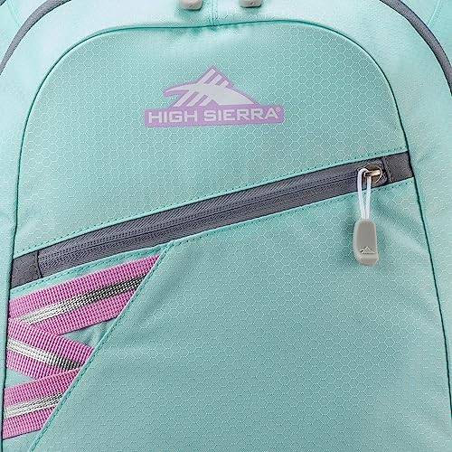 High Sierra Outburst 2.0 Carry-On Daypack Book Bag with Padded Laptop Tablet Sleeve, 360 Degree Reflectivity, Fits Most 15.6" Laptops, 28L, Sky Blue/Iced Lilac