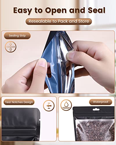 Resealable Bags, Mylar Bags Smell Proof Bags with Clear Window,Packaging Bags for Storage Coffee Beans, Cookie, Lipstick, Candy,150 Pieces, 6"x9"&4"x6"