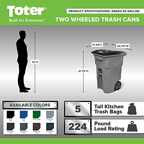 Toter 64 Gal. Trash Can Graystone with Quiet Wheels and Lid