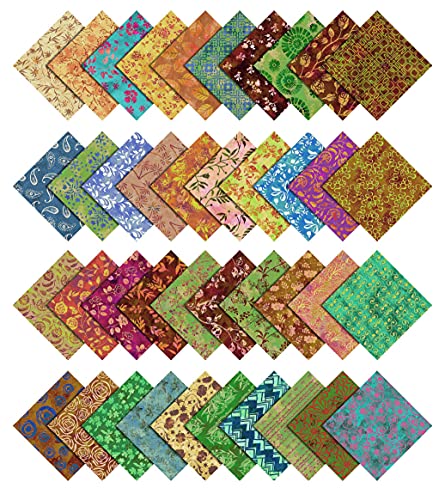 Soimoi 40Pcs Batik Print Precut Fabrics Strips Roll Up 1.5x42inches Cotton Jelly Rolls for Quilting - Yellow