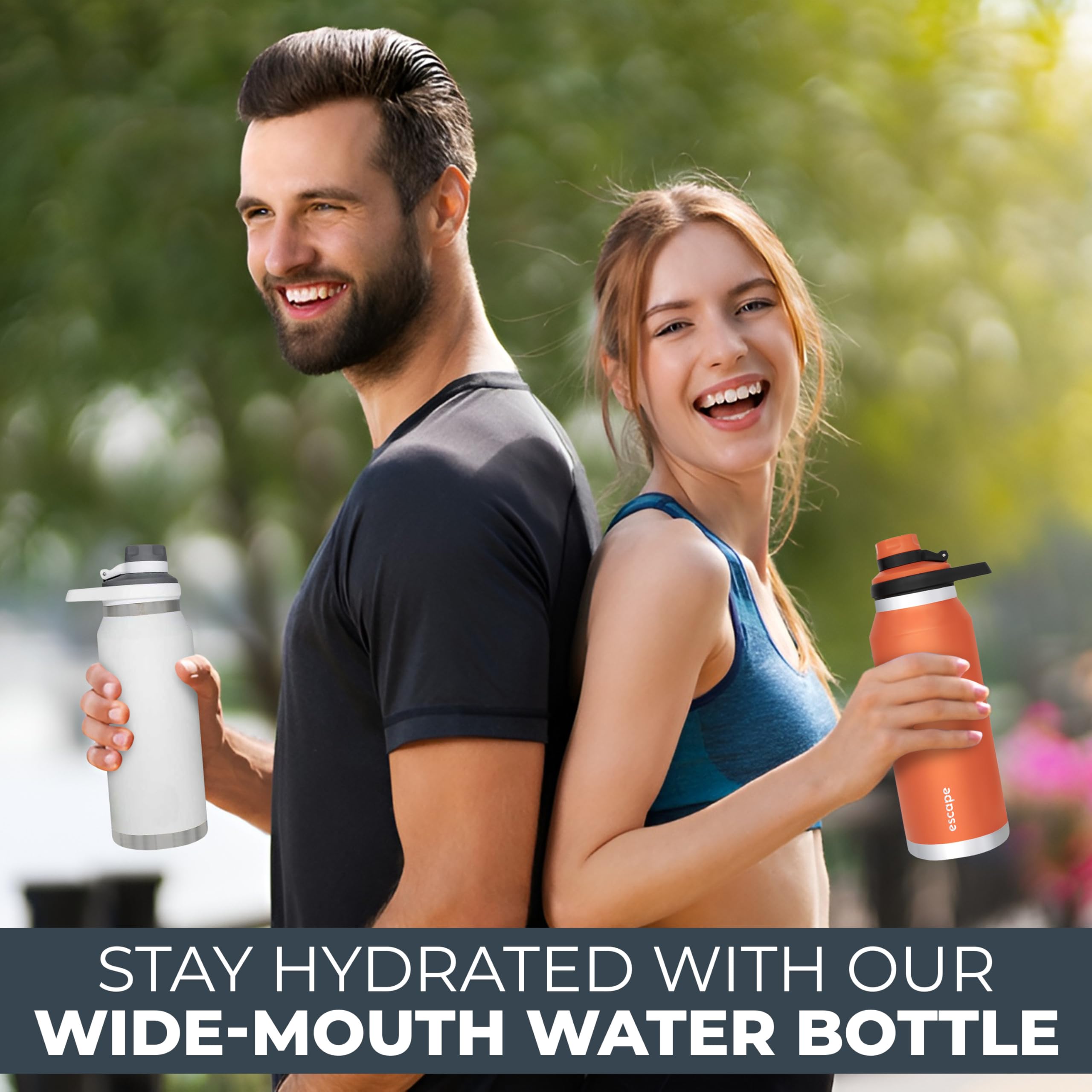 Escape 1 Liter Water Bottle Ideal for Gym Dishwasher Safe 34 oz Insulated Stainless Steel that Keeps Hot & Cold Wide Mouth WHITE