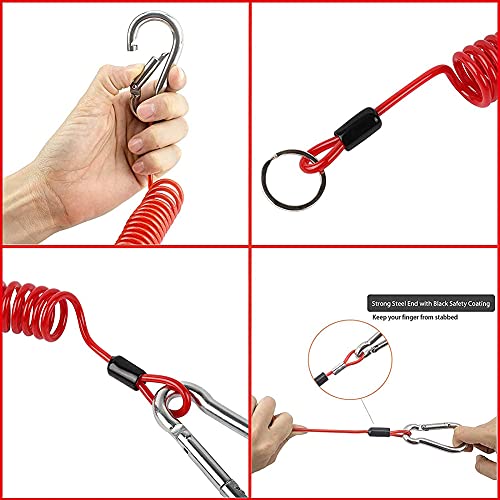 JSCARLIFE 4' Breakaway Trailer Cable, Trailer Brake Cable RV Stainless Steel Spring Towing Coiled Wire Safety Straps Ground Clip to Coiled Safety Cables Strap for RV Towing Trail(2Pcs)