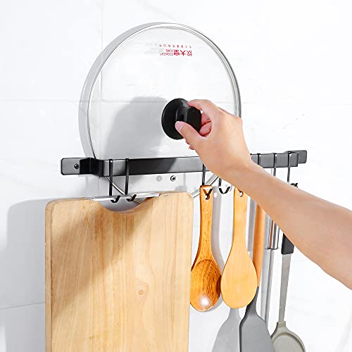 SmartHom Kitchen Rail Utensil Rack With 5 Hooks, Black Hanging Utensils Holder for Pots and Pans, Kitchen Utensils Hanger 13.7 * 2.5 INCH