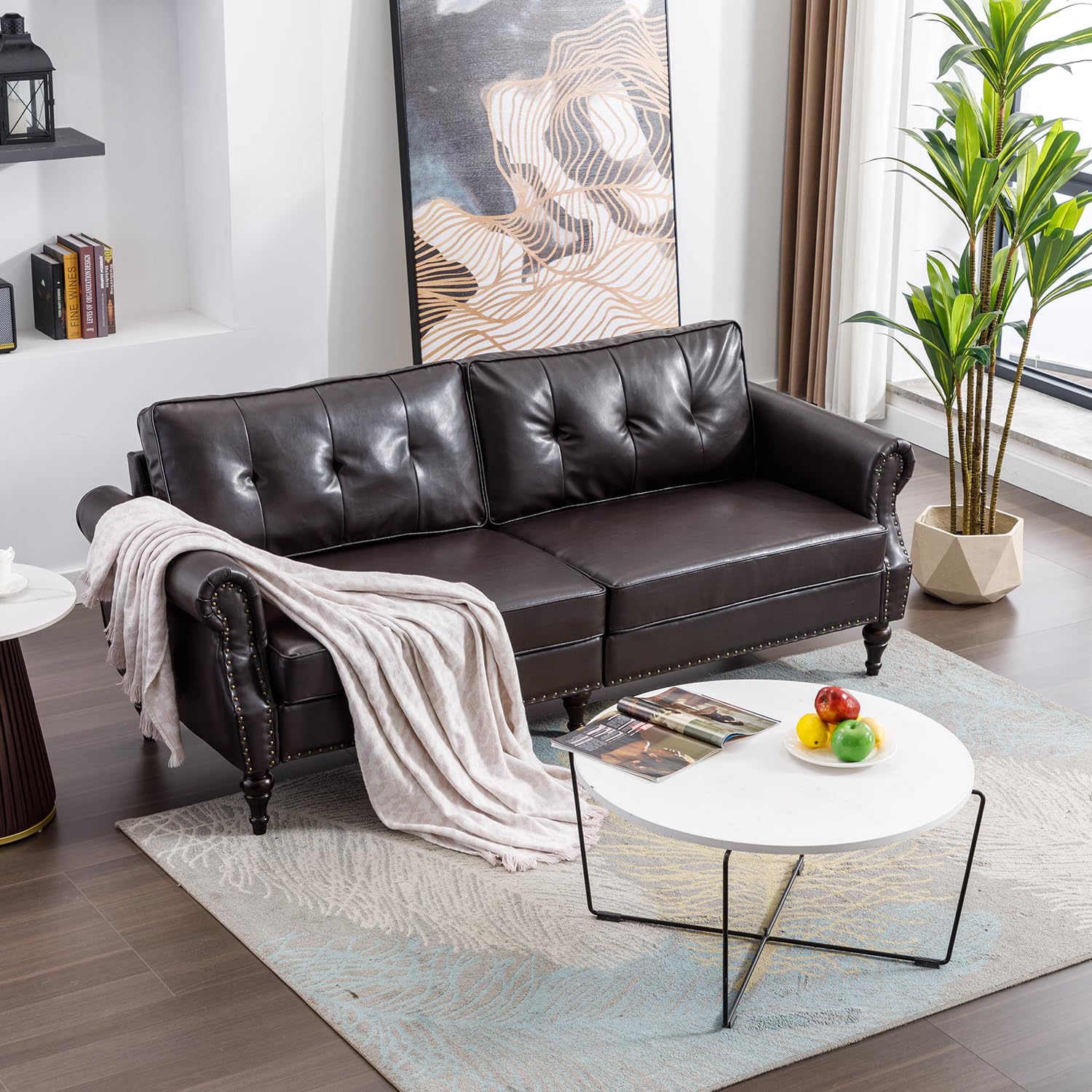 DIFY 80” Leather Faux Loveseat Sofa, Mid-Century Modern Couch with Soft Cushion and Firm Structure, Perfect Furniture for Living Room, Bedroom, Small Space.(Black)