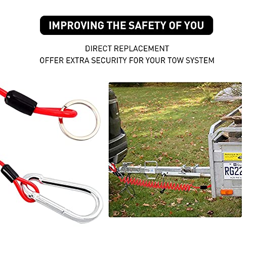 JSCARLIFE 4' Breakaway Trailer Cable, Trailer Brake Cable RV Stainless Steel Spring Towing Coiled Wire Safety Straps Ground Clip to Coiled Safety Cables Strap for RV Towing Trail(2Pcs)