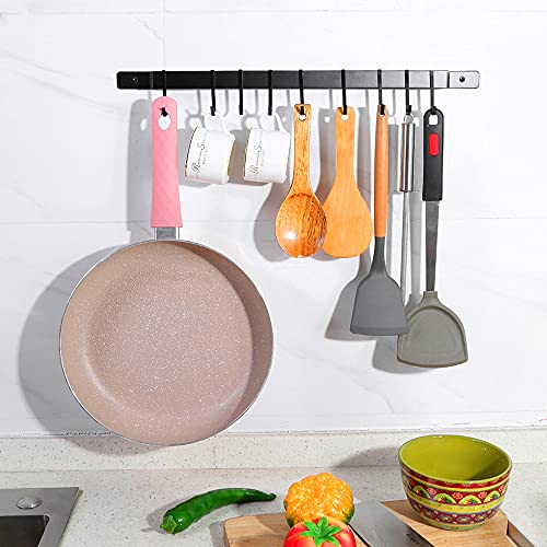 SmartHom Kitchen Rail Utensil Rack With 5 Hooks, Black Hanging Utensils Holder for Pots and Pans, Kitchen Utensils Hanger 13.7 * 2.5 INCH