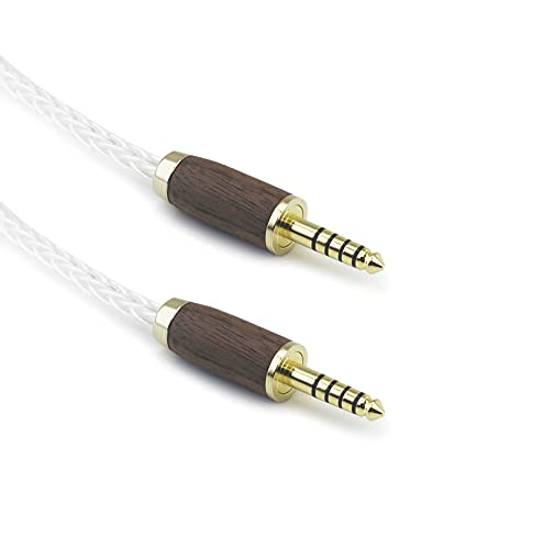 NewFantasia 4.4mm Male to Male Balanced 5 Pole Headphone Audio Adapter Cable 8 Cores 6N OCC Copper Single Crystal Silver Plated Wire Walnut Wood Shell 4.4mm to 4.4mm Male 15cm