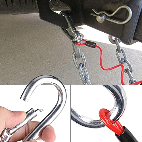 JSCARLIFE 4' Breakaway Trailer Cable, Trailer Brake Cable RV Stainless Steel Spring Towing Coiled Wire Safety Straps Ground Clip to Coiled Safety Cables Strap for RV Towing Trail(2Pcs)