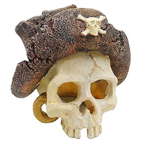 BCSIUHD Aquarium Ornament - Fish Tank Decorations Supplies Accessories Handsome Cowboy hat Pirate Skull Decor Resin Aquarium cave(Brown)