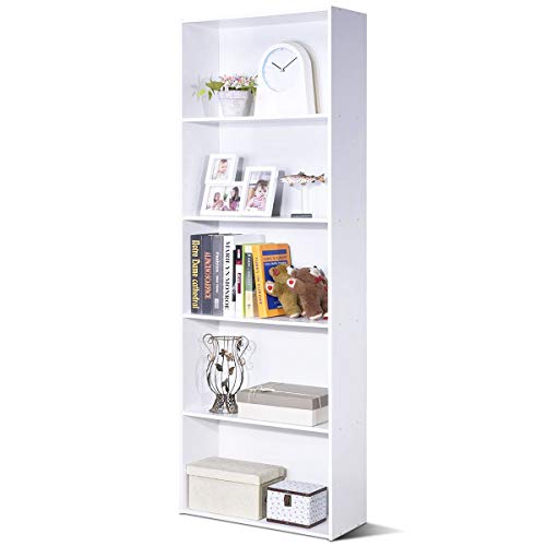 DORTALA Bookcase 5-Shelf Multi-Functional Modern Wood Storage Display Open Bookshelf for Home Office, White