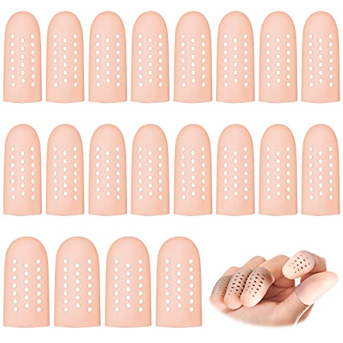 20 Pieces Gel Finger Cots Silicone Finger Protectors Silicone Finger Caps Breathable Gel Finger Cots Holes Silicone Toe Sleeves for Eczema Wounds Cracking Blisters Broken Arthritis (Nude Color)