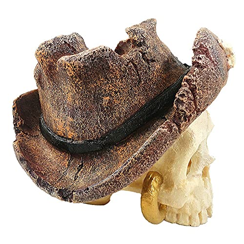 BCSIUHD Aquarium Ornament - Fish Tank Decorations Supplies Accessories Handsome Cowboy hat Pirate Skull Decor Resin Aquarium cave(Brown)
