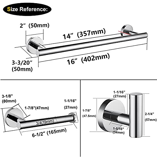 Polished Chrome Bathroom Hardware Set 4 Pieces SUS304 Stainless Steel Round Wall Mounted Set Including Towel Bar,Toilet Paper Holder, Robe Towel Hooks,Bathroom Accessories Kit