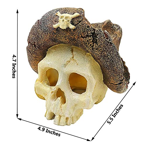 BCSIUHD Aquarium Ornament - Fish Tank Decorations Supplies Accessories Handsome Cowboy hat Pirate Skull Decor Resin Aquarium cave(Brown)
