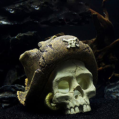 BCSIUHD Aquarium Ornament - Fish Tank Decorations Supplies Accessories Handsome Cowboy hat Pirate Skull Decor Resin Aquarium cave(Brown)
