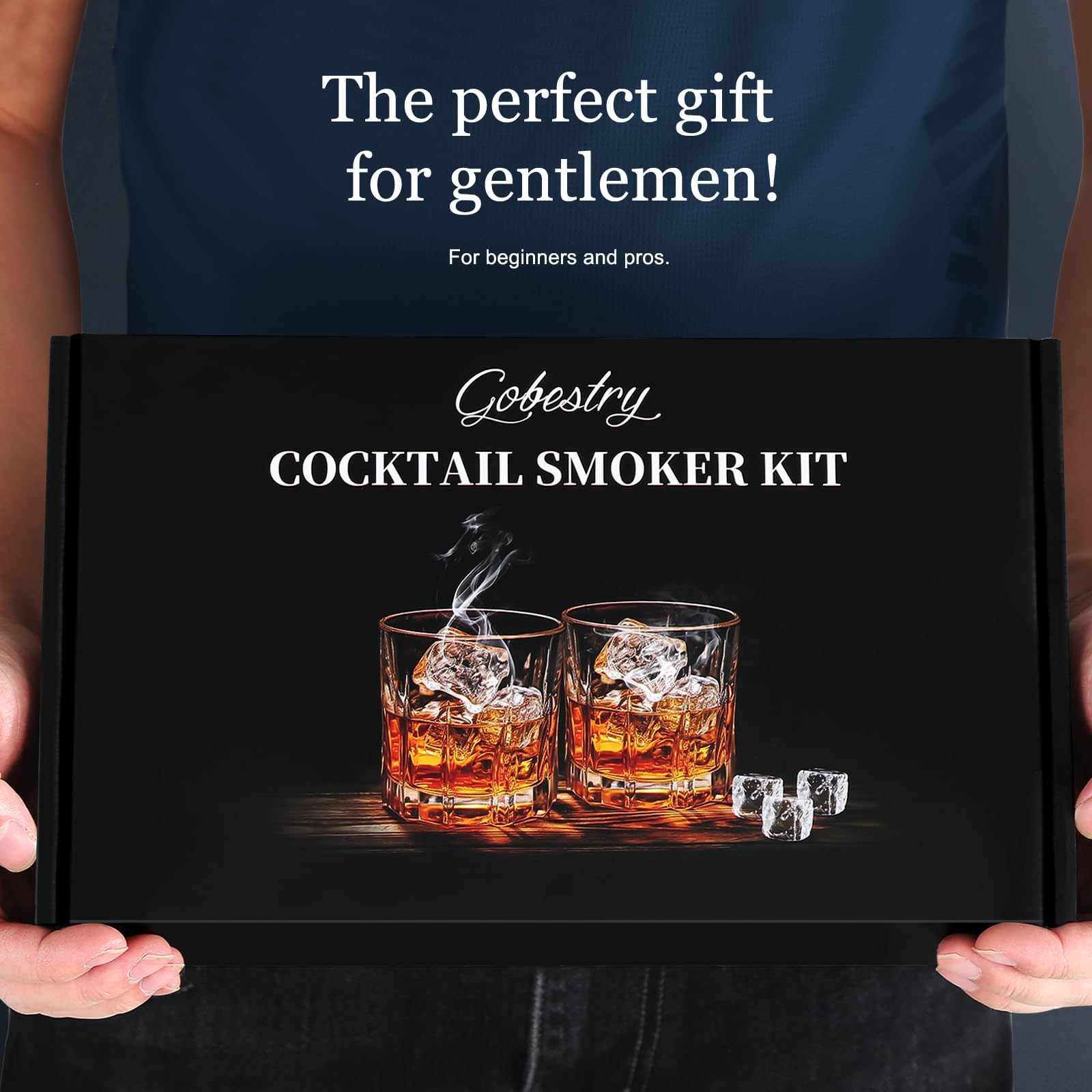 GOBESTRY Cocktail Smoker Kit with Torch – 6 Flavors Wood Chips – Bar Tools, Old Fashioned Cocktail Kit, Birthday Bourbon Whiskey Gifts for Men, Dad, Husband (Without Butane) (BLACK, One Size)