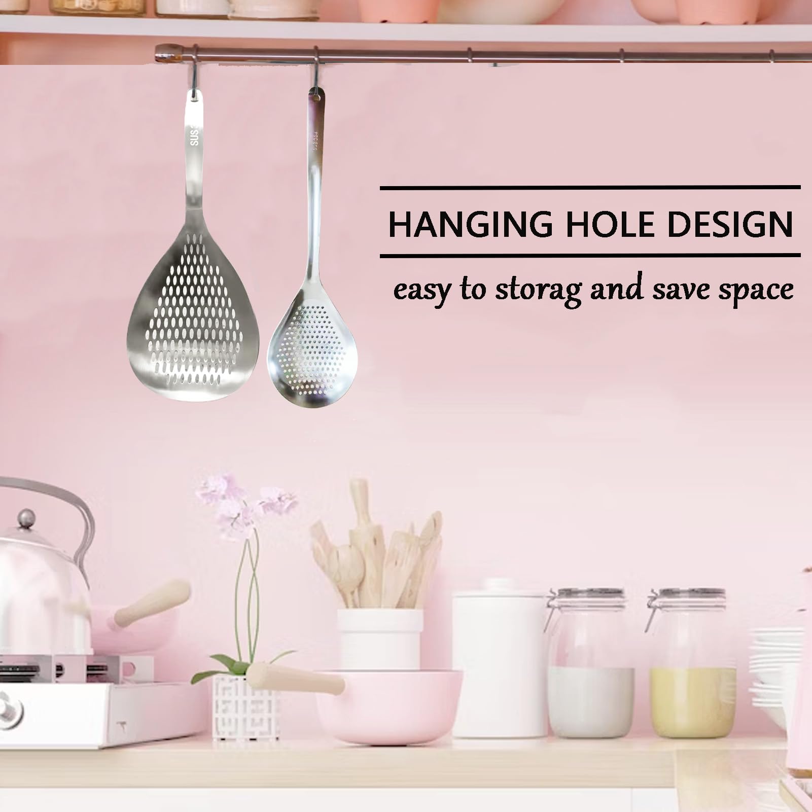 2 Pack Skimmer Slotted Spoon Stainless Steel Strainer Spoon Skimmer Ladle Skimmer Spoon Set Spider Strainer Colander Metal Slotted Spoon Spider Kitchen Utensil for Kitchen Cooking Draining and Frying