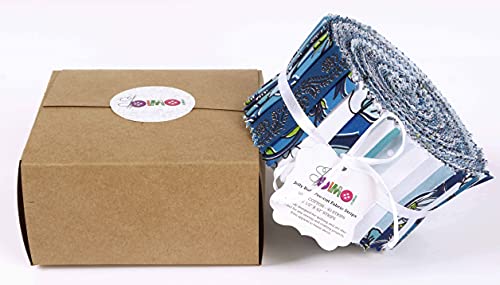 Soimoi 40Pcs Block Print Cotton Precut Fabrics for Quilting Craft Strips 2.5x42inches Jelly Roll - Blue