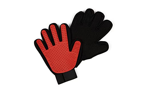 Furever Loyal Pet Grooming Gloves - Ultimate Brushing Tools for Cats & Dogs - Better for Hair Removal & Deshedding Than Brushes - The Original Five Finger Glove for Short & Long Fur (1 Pair, Red)