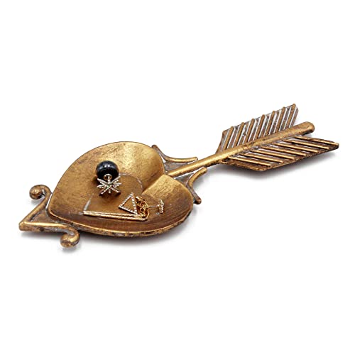 Funly mee Antique Trinket Dish Vintage Love arrow Gold Jewelry Tray , Marriage Ring Holder 8 x 3.3 inches