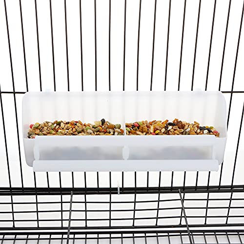 2 Pcs Bird Plastic Double Slot Feeder, Pigeon Food and Water Feeder Cup, Cage Standing Frame Feeder with 2 Plastic Food Spoon