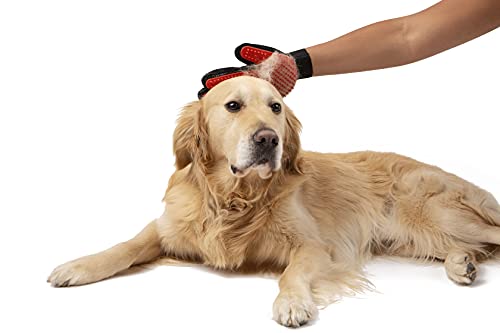 Furever Loyal Pet Grooming Gloves - Ultimate Brushing Tools for Cats & Dogs - Better for Hair Removal & Deshedding Than Brushes - The Original Five Finger Glove for Short & Long Fur (1 Pair, Red)