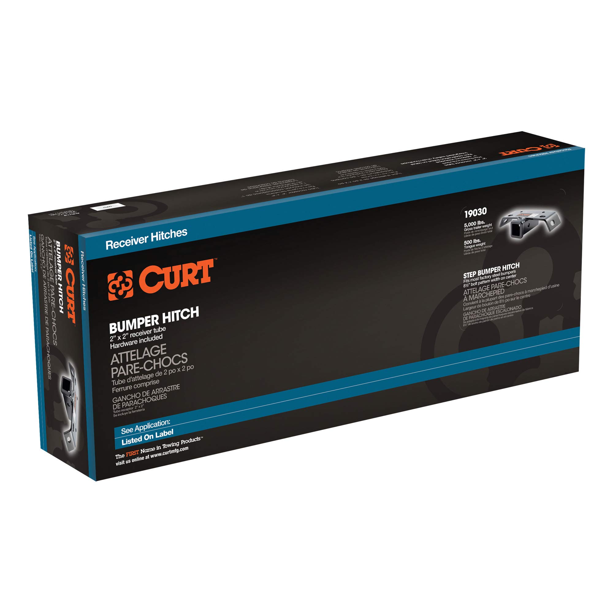 CURT 19030 Step Bumper Hitch Receiver, 2-Inch, 5,000 lbs.