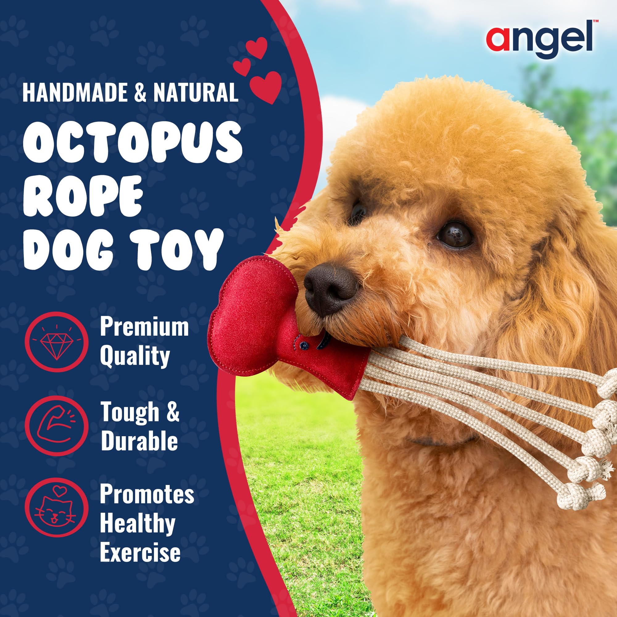 Angel Pet Supplies Octopus Natural Rope Dog Toy | Durable Large Dog Toy | Interactive & Mental Stimulation | Handmade | Puppy & Dog Toy