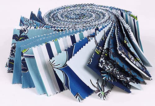 Soimoi 40Pcs Block Print Cotton Precut Fabrics for Quilting Craft Strips 2.5x42inches Jelly Roll - Blue