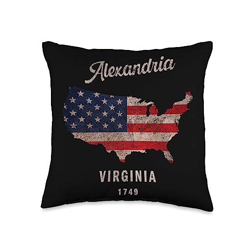 USA Classic Grunge Map Retro Apparel Alexandria, Virginia Throw Pillow, 16x16, Multicolor