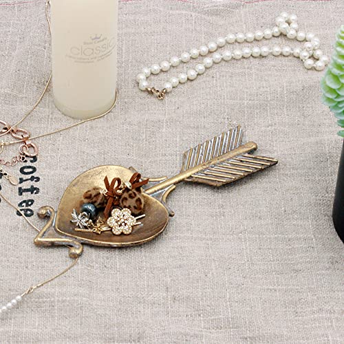 Funly mee Antique Trinket Dish Vintage Love arrow Gold Jewelry Tray , Marriage Ring Holder 8 x 3.3 inches