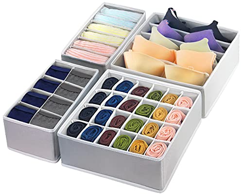 4 Set Laundry Bra Wash Bags + 4 Pack Foldable Clothes Drawer Organizer Set