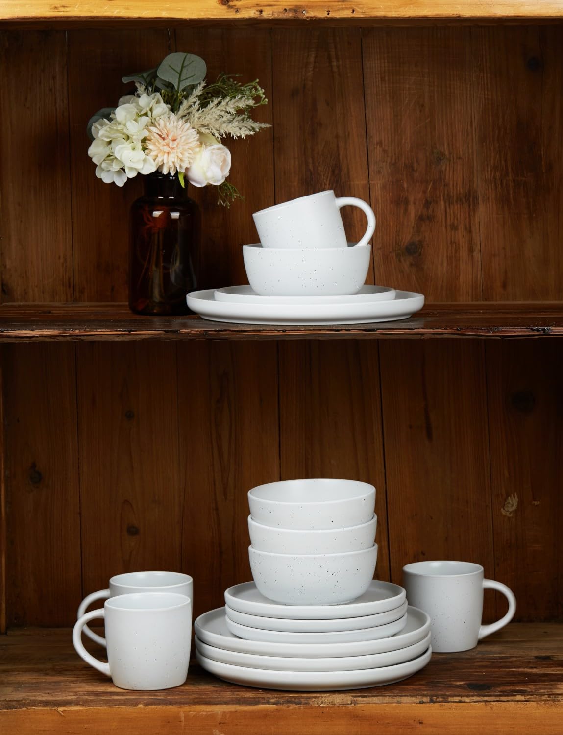 Famiware Dawn Plates and Bowls Sets, 12 Pieces Stoneware Dinnerware Sets, Dishes Set for 4, Microwave and Dishwasher Safe, White Matte