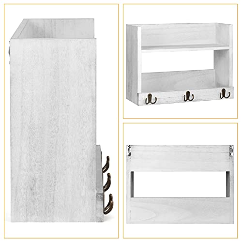 Wall Mounted Bathroom Shelf with Towel Rack 2-Tier Rustic Floating Shelves Towel Holder with 3 Hooks, Bathroom Organizer Shelves for Bathroom, Office, Living Room, Bedroom, Kitchen