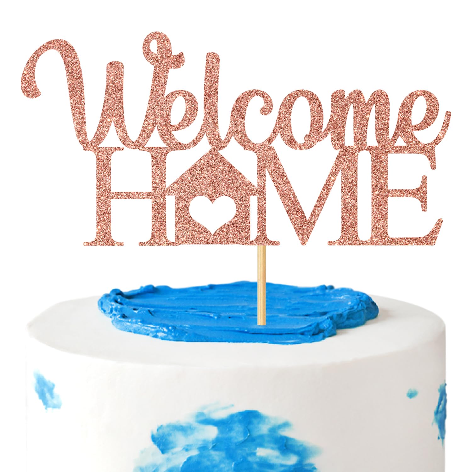 Welcome Home Cake Topper, Home Sweet Home, Welcome Back, Family Housewarming/Retirement/New Baby Party Decorations Supplies, Rose Gold Glitter