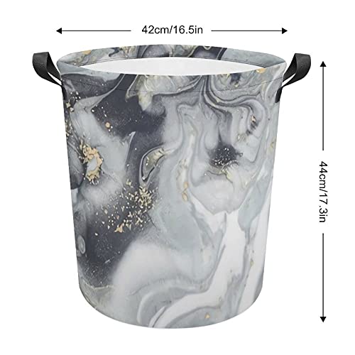 Laundry Hamper Basket Grey Marble Laundry Bag Stylish Collapsible Oxford Cloth Home Storage Bin with Handles