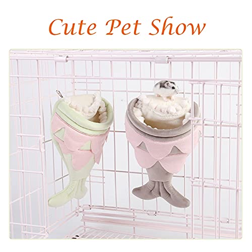 CooShou Hamster Sleeping Bed Small Animal Hanging House Sugar Glider Shark Hideout Cave Guinea Pig Cozy and Warm Sleep Nest Bag Cage House for Squirrel Chinchilla Hedgehog Ferret (Grey)