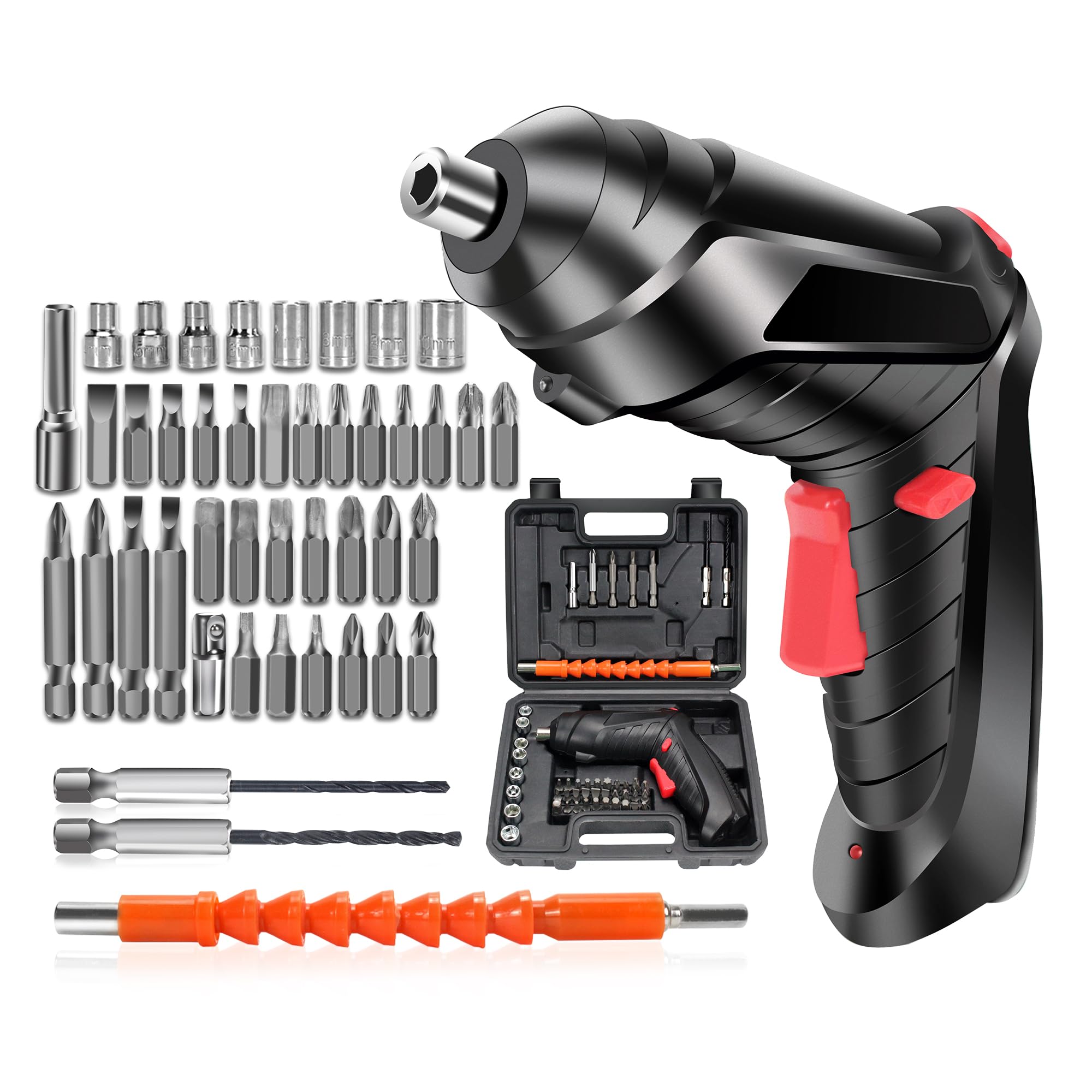 Electric Screwdriver 47pcs Cordless Screwdriver 3.5N.m Power Screwdriver, 3.6V Cordless Drill Screwdriver Rechargeable with Led Light, Deformation Handle (Large)