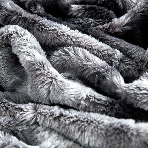 Comaza Faux Fur Throw Blanket with Reversible Sherpa for Sofa,Couch and Bed,Queen Size Soft Cozy Fuzzy Plush Fluffy Fleece Blankets(Gray,90x90 inches)