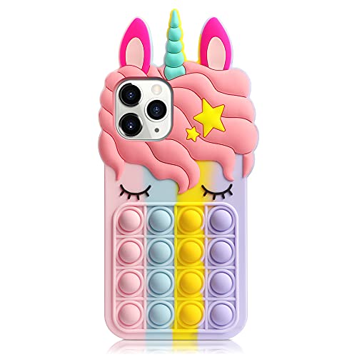HoneyAKE Fidget Toys Phone Case for iPhone 11 Pro Max Case Bubble Bumper Protective Soft Silicone Shockproof Stress Reliever Pop Phone Cover Shell for Women Girls iPhone 11 Pro Max 6.5'', Rainbow