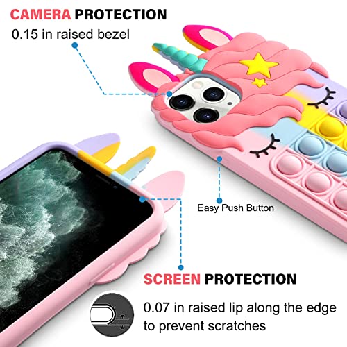 HoneyAKE Fidget Toys Phone Case for iPhone 11 Pro Max Case Bubble Bumper Protective Soft Silicone Shockproof Stress Reliever Pop Phone Cover Shell for Women Girls iPhone 11 Pro Max 6.5'', Rainbow