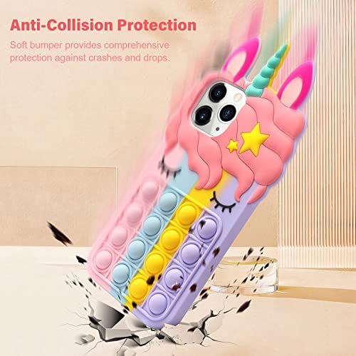 HoneyAKE Fidget Toys Phone Case for iPhone 11 Pro Max Case Bubble Bumper Protective Soft Silicone Shockproof Stress Reliever Pop Phone Cover Shell for Women Girls iPhone 11 Pro Max 6.5'', Rainbow