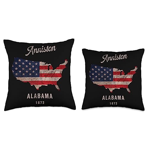 USA Classic Grunge Map Retro Apparel Anniston, Alabama 1872 Throw Pillow, 16x16, Multicolor