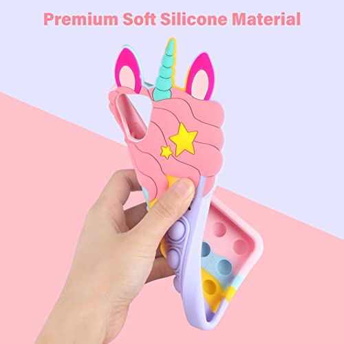 HoneyAKE Fidget Toys Phone Case for iPhone 11 Pro Max Case Bubble Bumper Protective Soft Silicone Shockproof Stress Reliever Pop Phone Cover Shell for Women Girls iPhone 11 Pro Max 6.5'', Rainbow