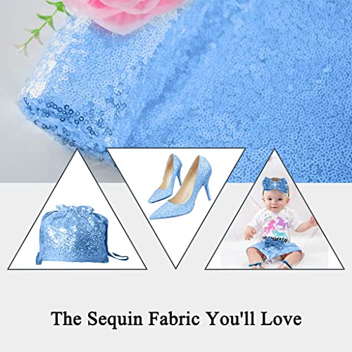 Fabric by The Yard Sequin Fabric Glitter Fabric Shower Curtain Lining Fabric by The Yard for Dress Clothing DIY Sewing Material (2 Yards, Blue)