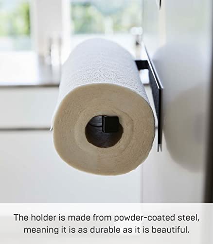 YAMAZAKI Home Magnetic Paper Holder Metal Roll Dispenser, Vertical Or Horizontal Mounted Kitchen Towel Rack | Steel, One Size, Black