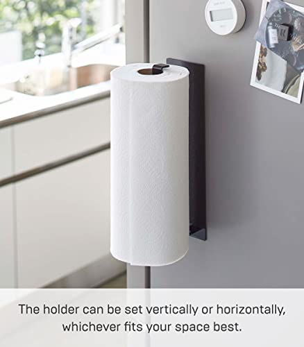 YAMAZAKI Home Magnetic Paper Holder Metal Roll Dispenser, Vertical Or Horizontal Mounted Kitchen Towel Rack | Steel, One Size, Black
