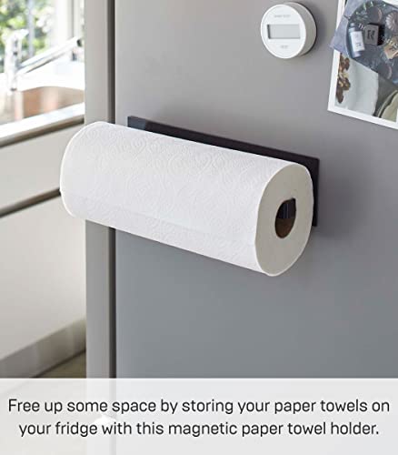 YAMAZAKI Home Magnetic Paper Holder Metal Roll Dispenser, Vertical Or Horizontal Mounted Kitchen Towel Rack | Steel, One Size, Black