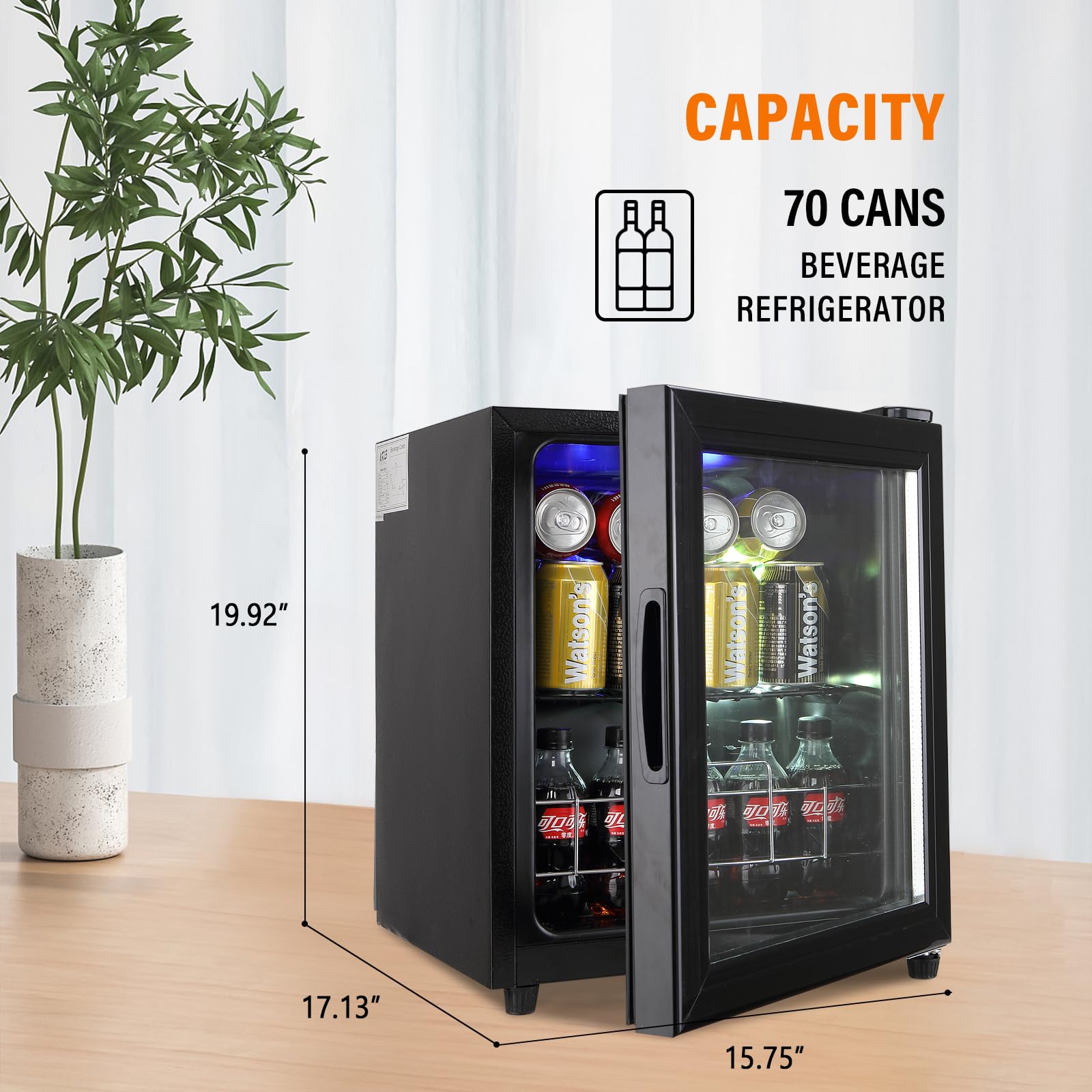 DRIXNO Beverage Refrigerator Mini Small Fridge 75 Cans Drink/Wine/Beer Cooler with Glass Door Office/Bar/Bedroom Compact Refrigerator