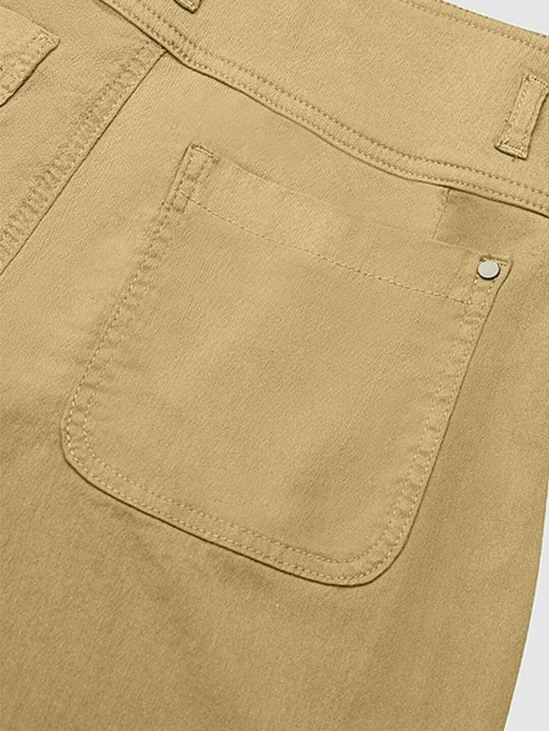 Flamingals Women's Solid Button Up Wide Leg Crop Jeans Low Waist Casual Pants Khaki
